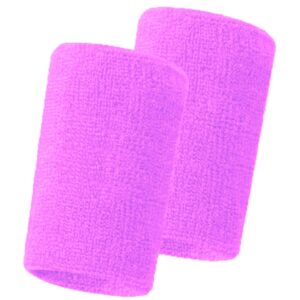 happywendy colorful cotton sport wristband for men and women - 4" athletic terry cloth sweatband in neon colors - wrist sweat band for tennis, basketball, running, gym (1 pair) (light purple)