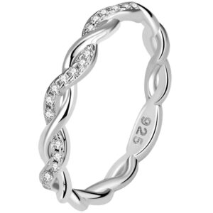 jude jewelers platinum platd silver braided knot eternity wedding band promise ring (silver, 7)