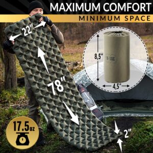 M-Tac Inflatable Camping Mat Ultralight Air Sleeping Pad for Backpacking (Olive, 77" x 24")