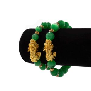 ZenBless Feng Shui Bracelet Luck Charm 10MM Bracelet with Gold Plated Pi Xiu/Pi Yao Attract Wealth and Good Luck Amulet Gift(Green M)