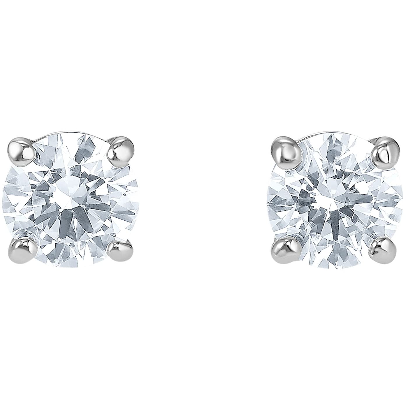 Swarovski Stilla Attract Stud Pierced Earrings, Clear Round-Cut Stones in a Rhodium-Finished Setting, Part of the Swarovski Stilla Attract Collection