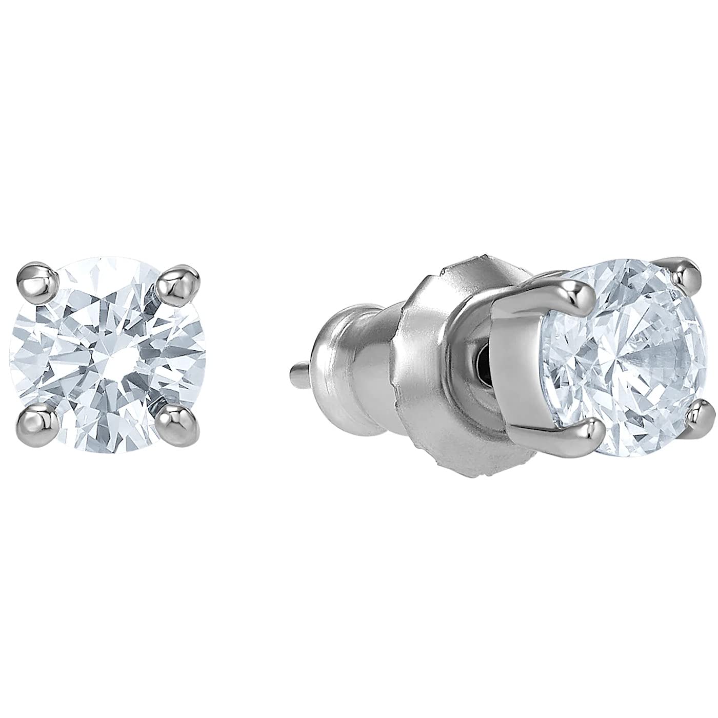 Swarovski Stilla Attract Stud Pierced Earrings, Clear Round-Cut Stones in a Rhodium-Finished Setting, Part of the Swarovski Stilla Attract Collection