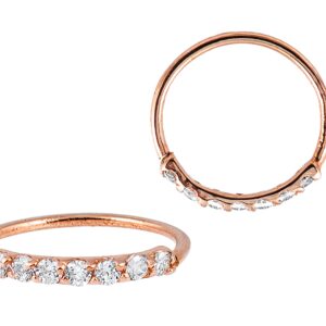 Jewelry Avalanche 925 Sterling Silver Nose Ring, 22G Nostril Hoop Ring, Helix Earring, Cartilage Earring, 9mm Inside Diameter, Prong set 7-CZ Accented - Rose Gold