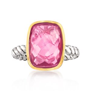 ross-simons 5.00 carat pink quartz ring in 14kt yellow gold and sterling silver. size 7