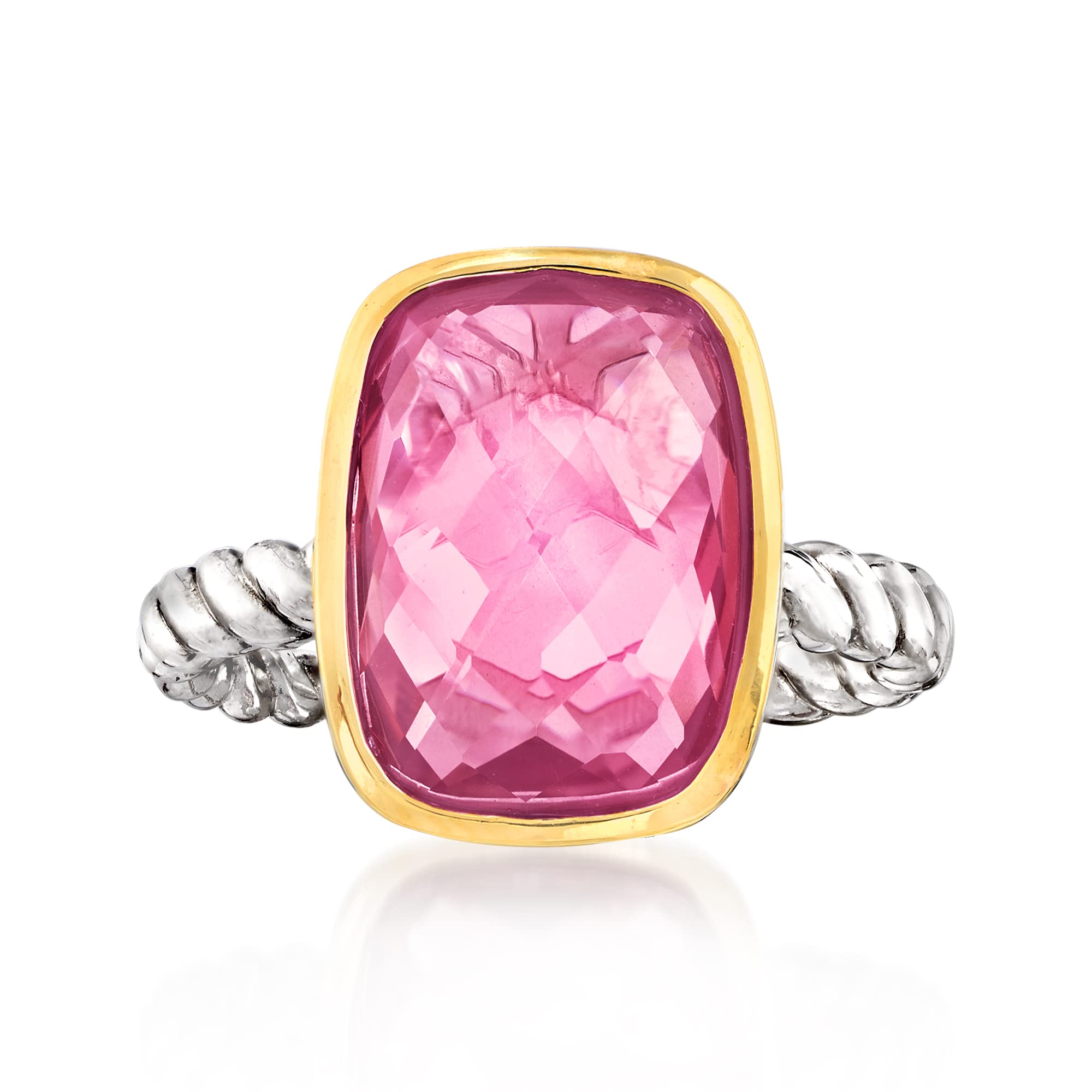 Ross-Simons 5.00 Carat Pink Quartz Ring in 14kt Yellow Gold and Sterling Silver. Size 7