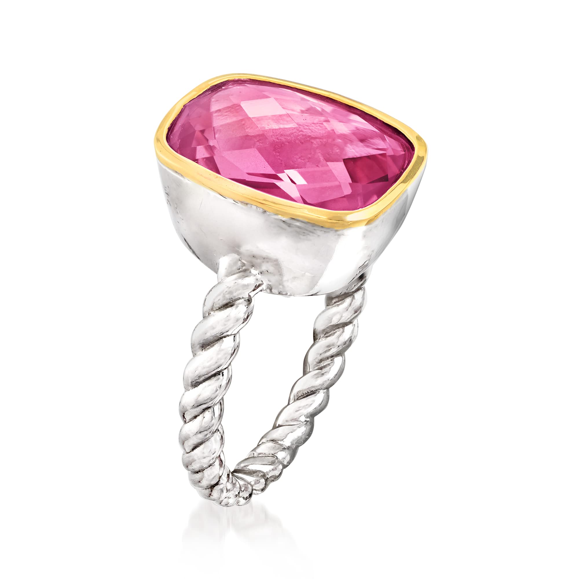 Ross-Simons 5.00 Carat Pink Quartz Ring in 14kt Yellow Gold and Sterling Silver. Size 7