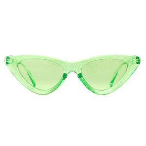 gifiore retro vintage cat eye sunglasses for women trendy narrow cateye frame sun glasses (neon green frame green lens with glitter)