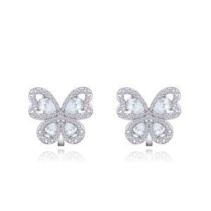 yoqucol butterfly shape cubic zirconia crystal clip on earrings non pierced silver stud for women