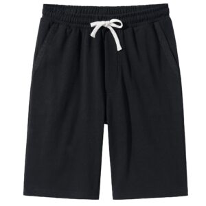 vancoog men’s casual cotton knit short drawstring elastic yoga gym shorts-black-l