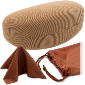 myeyeglasscase hard sunglasses case, large glasses case | eyeglass case for large frames with drawstring pouch and cleaning cloth (as413 corduroy beige)