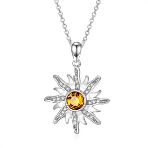 aoboco sterling silver sun sunburst pendant necklace with citrine austrian crystal, november birthstone jewelry, christmas gift for women