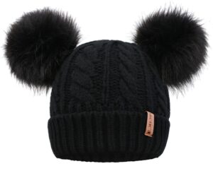 arctic paw pom pom beanie cable knit fleece lined winter beanie women hat black beanie women