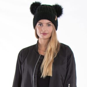 Arctic Paw Pom Pom Beanie Cable Knit Fleece Lined Winter Beanie Women Hat Black Beanie Women