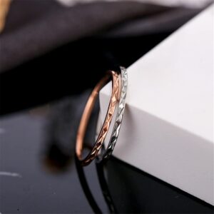 IFUAQZ Women's Stainless Steel 1MM Thin Midi Stacking Rings Shiny Silver Rose Gold Engagement Wedding Bands 2pcs Size 6