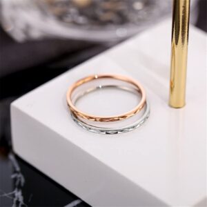 IFUAQZ Women's Stainless Steel 1MM Thin Midi Stacking Rings Shiny Silver Rose Gold Engagement Wedding Bands 2pcs Size 6