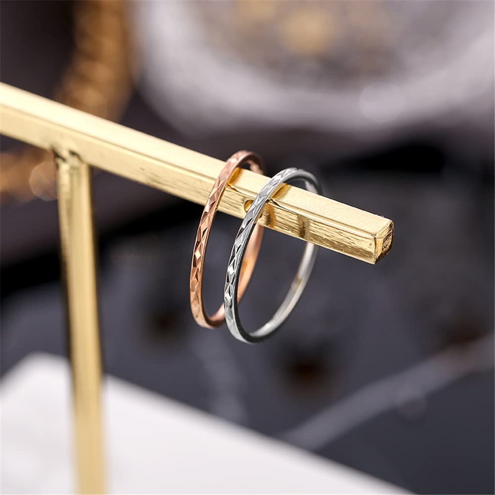 IFUAQZ Women's Stainless Steel 1MM Thin Midi Stacking Rings Shiny Silver Rose Gold Engagement Wedding Bands 2pcs Size 6