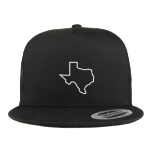 trendy apparel shop flexfit xxl texas state outline embroidered 5 panel flatbill trucker mesh cap - black