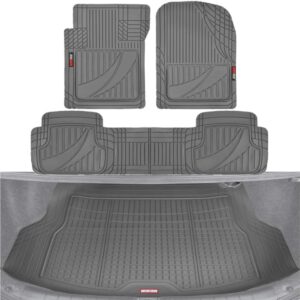 motor trend flextough advanced gray rubber car floor mats with cargo liner full set - front & rear combo trim to fit floor mats for cars van suv, all weather automotive floor liners