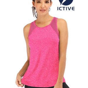 ICTIVE Workout Tank Tops for Women Breathable Mesh Racerback Tank Tops Muscle Tank Workout Tops for Women Yoga Tops for Women Loose fit Backless Running Tank Tops Gym Tops Rose M