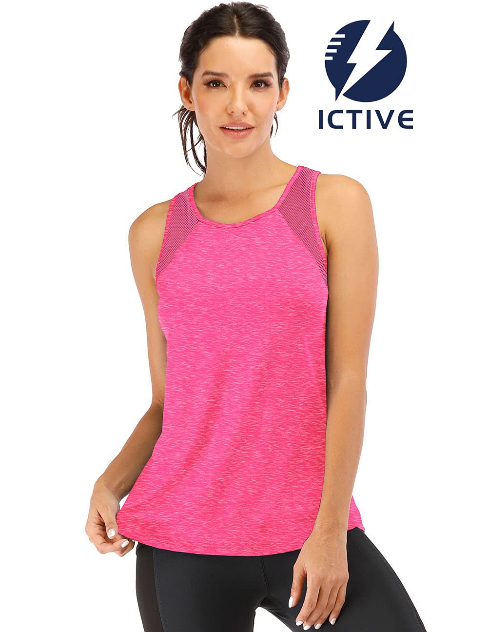 ICTIVE Workout Tank Tops for Women Breathable Mesh Racerback Tank Tops Muscle Tank Workout Tops for Women Yoga Tops for Women Loose fit Backless Running Tank Tops Gym Tops Rose M