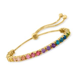 ross-simons 5.50 ct. t.w. multicolored cz bolo bracelet in 18kt gold over sterling