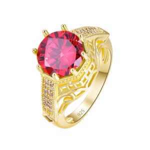 narica women's yellow gold plated vintage round cut created garnet openwork rings band cz cubic zirconia filled for mom 8#