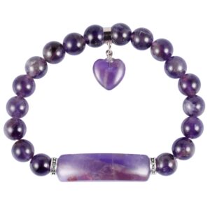 Nupuyai 8MM Amethyst Stretch Bracelets for Unisex, Healing Stone Bracelet with Dangle Heart Charm 7"