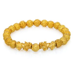 zenbless prime feng shui bracelet prosperity bling golden mantra bead bracelet with double pi xiu/pi yao attract wealth and good luck best gift(8mm)