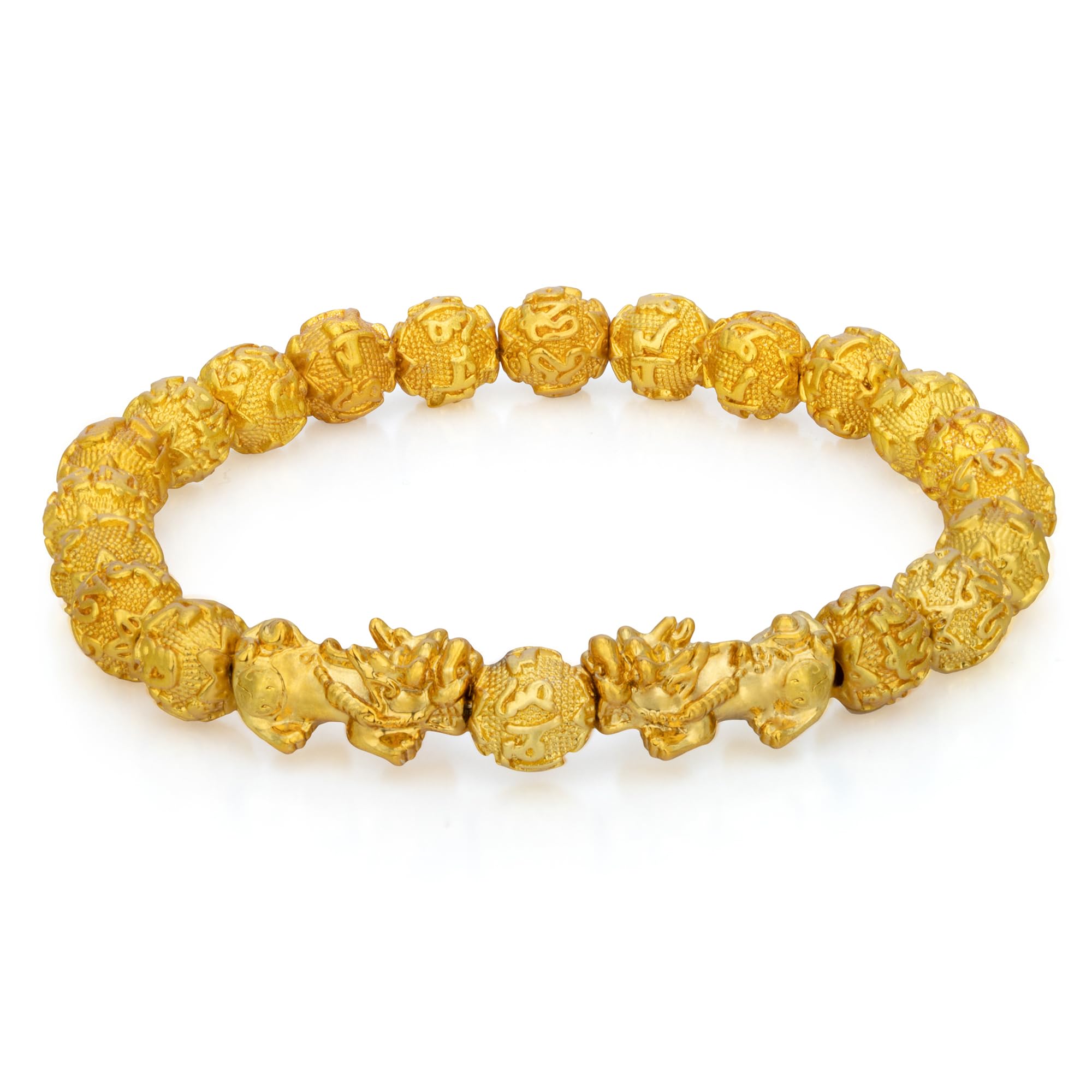 ZenBless Prime Feng Shui Bracelet Prosperity Bling Golden Mantra Bead Bracelet with Double Pi Xiu/Pi Yao Attract Wealth and Good Luck Best Gift(8mm)