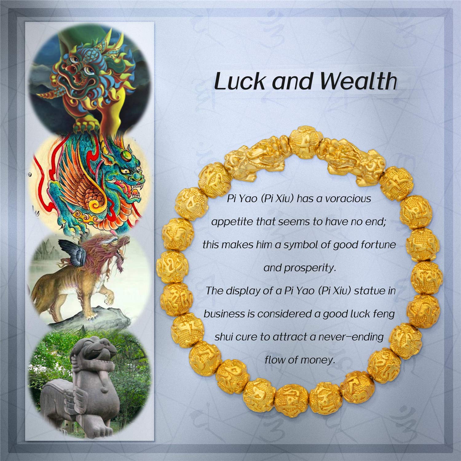 ZenBless Prime Feng Shui Bracelet Prosperity Bling Golden Mantra Bead Bracelet with Double Pi Xiu/Pi Yao Attract Wealth and Good Luck Best Gift(8mm)