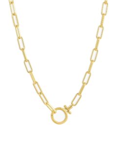 gorjana women's parker necklace, 18k gold plated, paperclip link chain w/chunky clasp