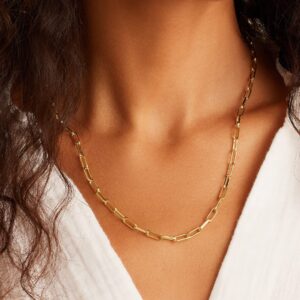 gorjana Women's Parker Necklace, 18k Gold Plated, Paperclip Link Chain w/Chunky Clasp