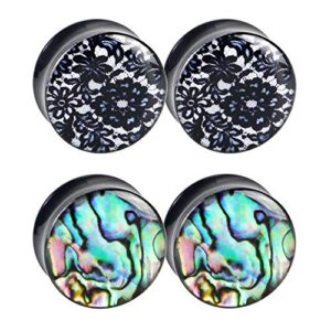 awinrel abalone and lace ear gauges acrylic saddle plugs tunnel stretcher expander body piercing jewelry 4 pieces set 9/16" 14mm