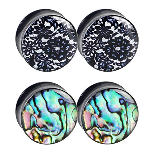 Awinrel Abalone and Lace Ear Gauges Acrylic Saddle Plugs Tunnel Stretcher Expander Body Piercing Jewelry 4 Pieces Set 9/16" 14mm