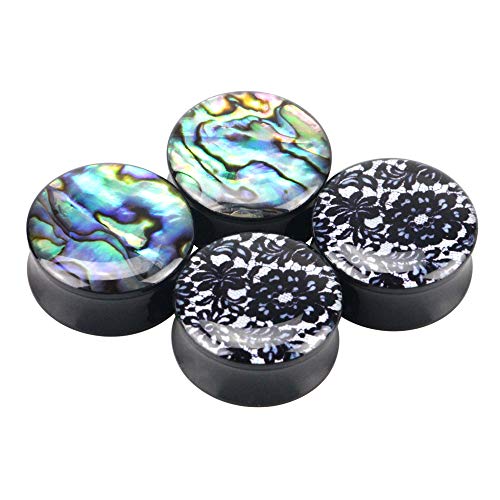 Awinrel Abalone and Lace Ear Gauges Acrylic Saddle Plugs Tunnel Stretcher Expander Body Piercing Jewelry 4 Pieces Set 9/16" 14mm