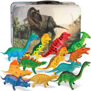 3 bees & me dinosaur toys for kids 3-5, 5-7, 8-12 - 12 large dino toy figures with storage box case - 6 inch dinosaurs - toy dinosaur gift set for boys and girls for imaginative play