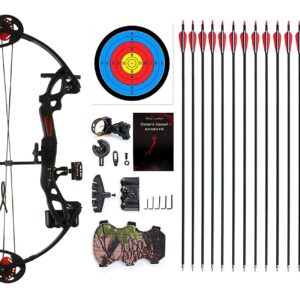 PANDARUS Compound Bow Archery for Youth and Beginner, Right Handed,19”-28” Draw Length,15-29 Lbs Draw Weight, 260 fps (Black Right Handed)