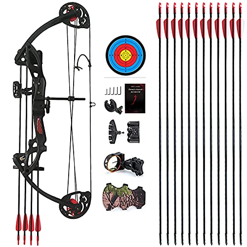 PANDARUS Compound Bow Archery for Youth and Beginner, Right Handed,19”-28” Draw Length,15-29 Lbs Draw Weight, 260 fps (Black Right Handed)