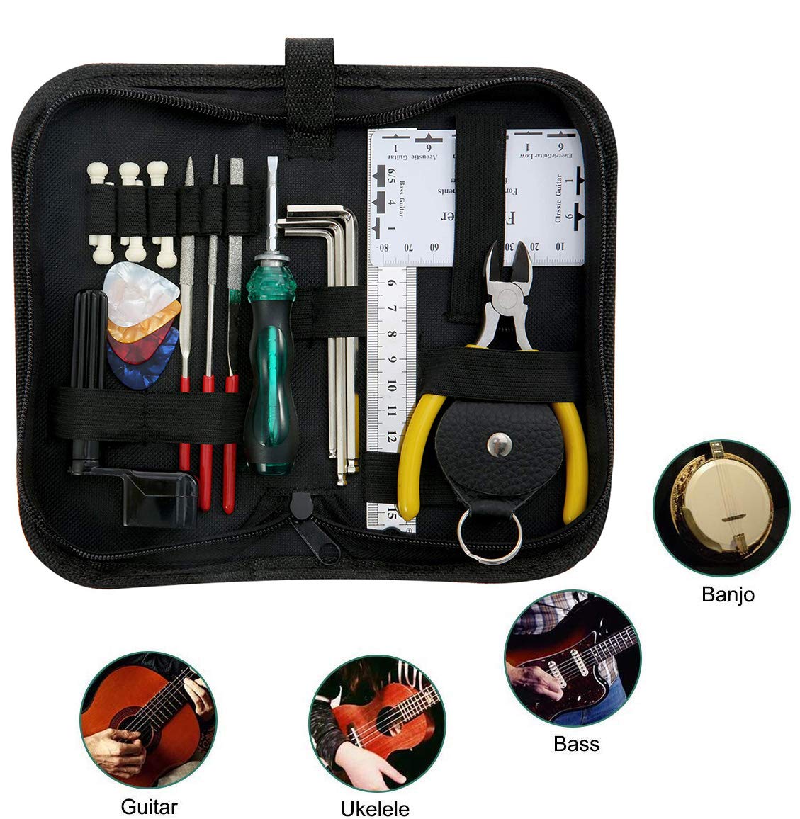 Guitar Repairing Tool Kit 26Pcs with Carry Bag for Guitar Ukulele Bass Mandolin Banjo