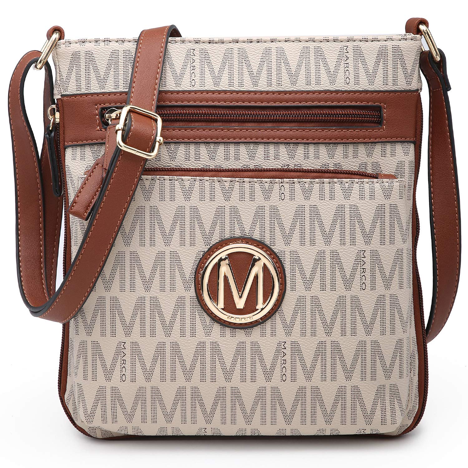 MARCO M KELLY Crossbody Bags Purses for Women Trendy Multi Pockets Monogram Zip Shoulder Bags Ladies PU Leather Handbag