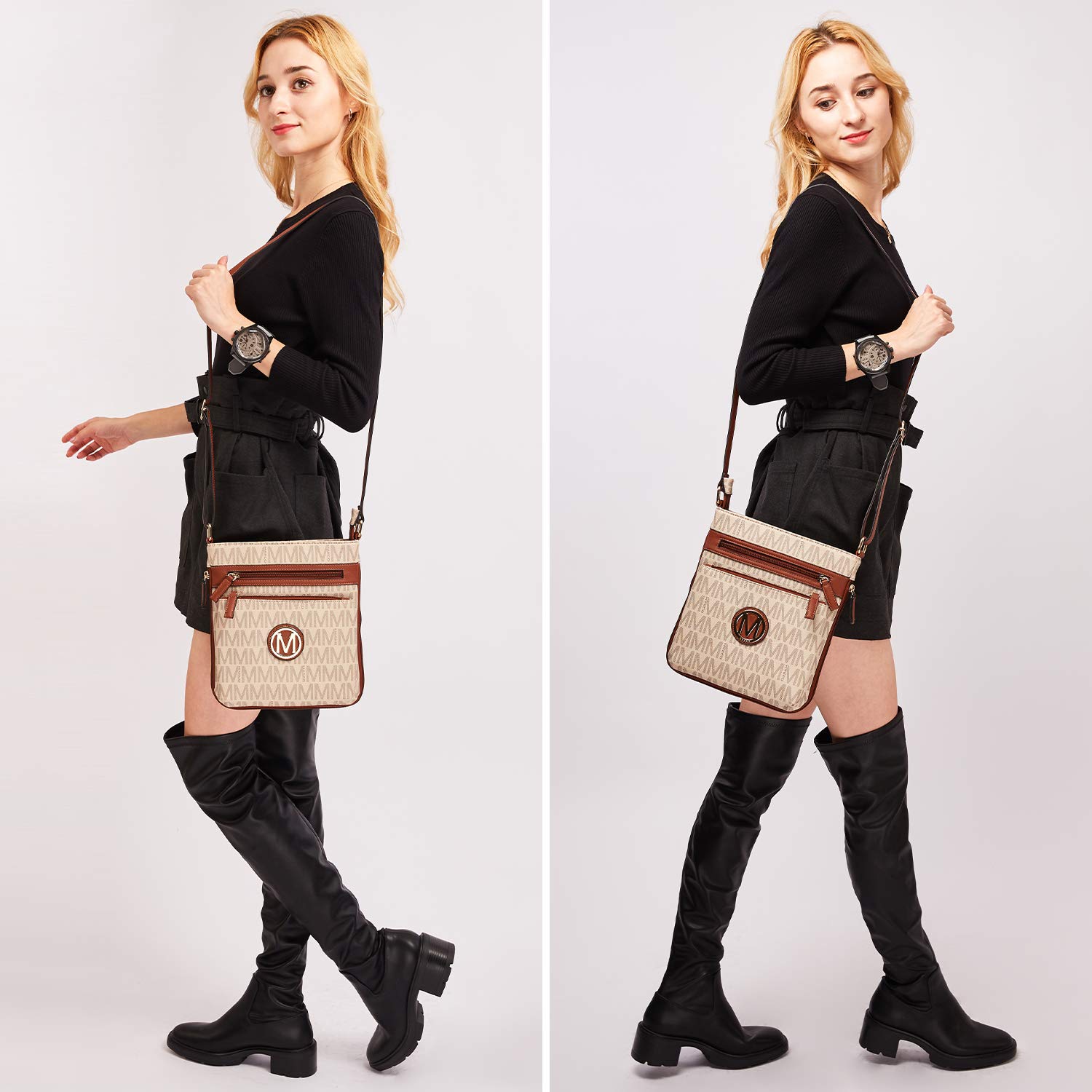 MARCO M KELLY Crossbody Bags Purses for Women Trendy Multi Pockets Monogram Zip Shoulder Bags Ladies PU Leather Handbag