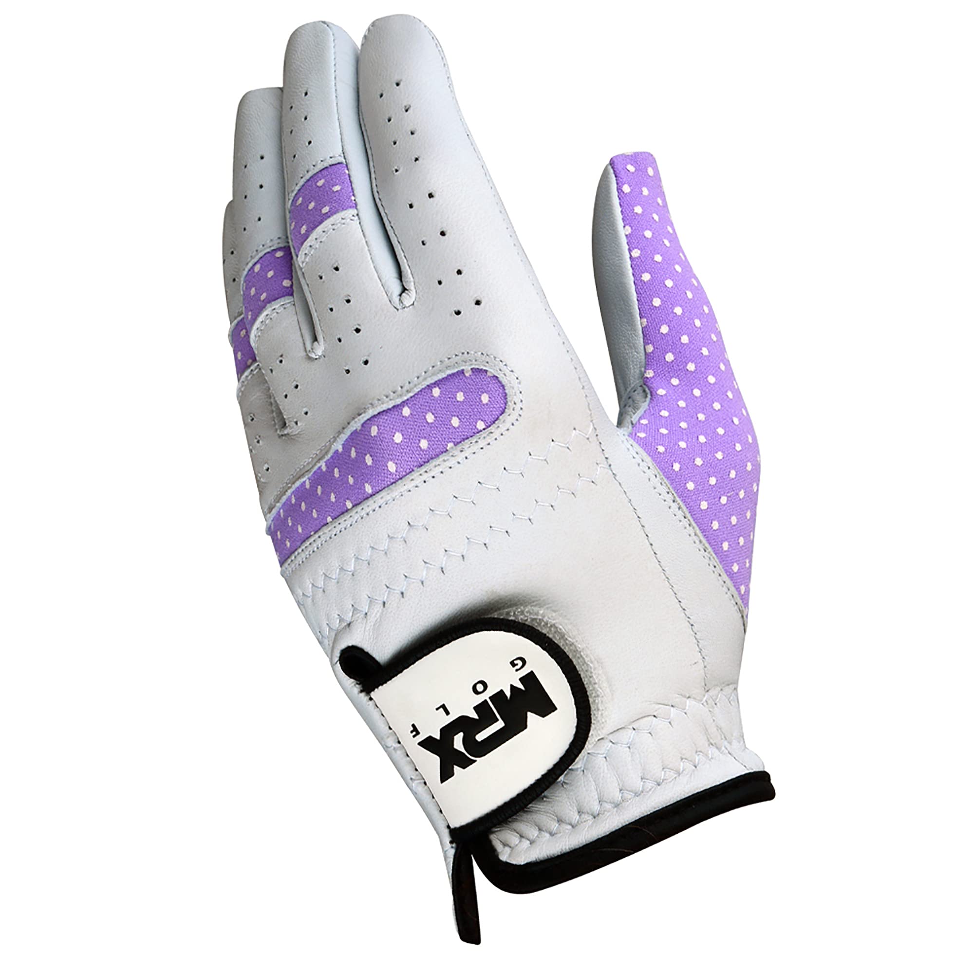 MRX Women Golf Glove Left Handed Golf Gloves Sweat Resistant Soft Cabretta Leather Regular Fit Women Golfer Glove White Purple