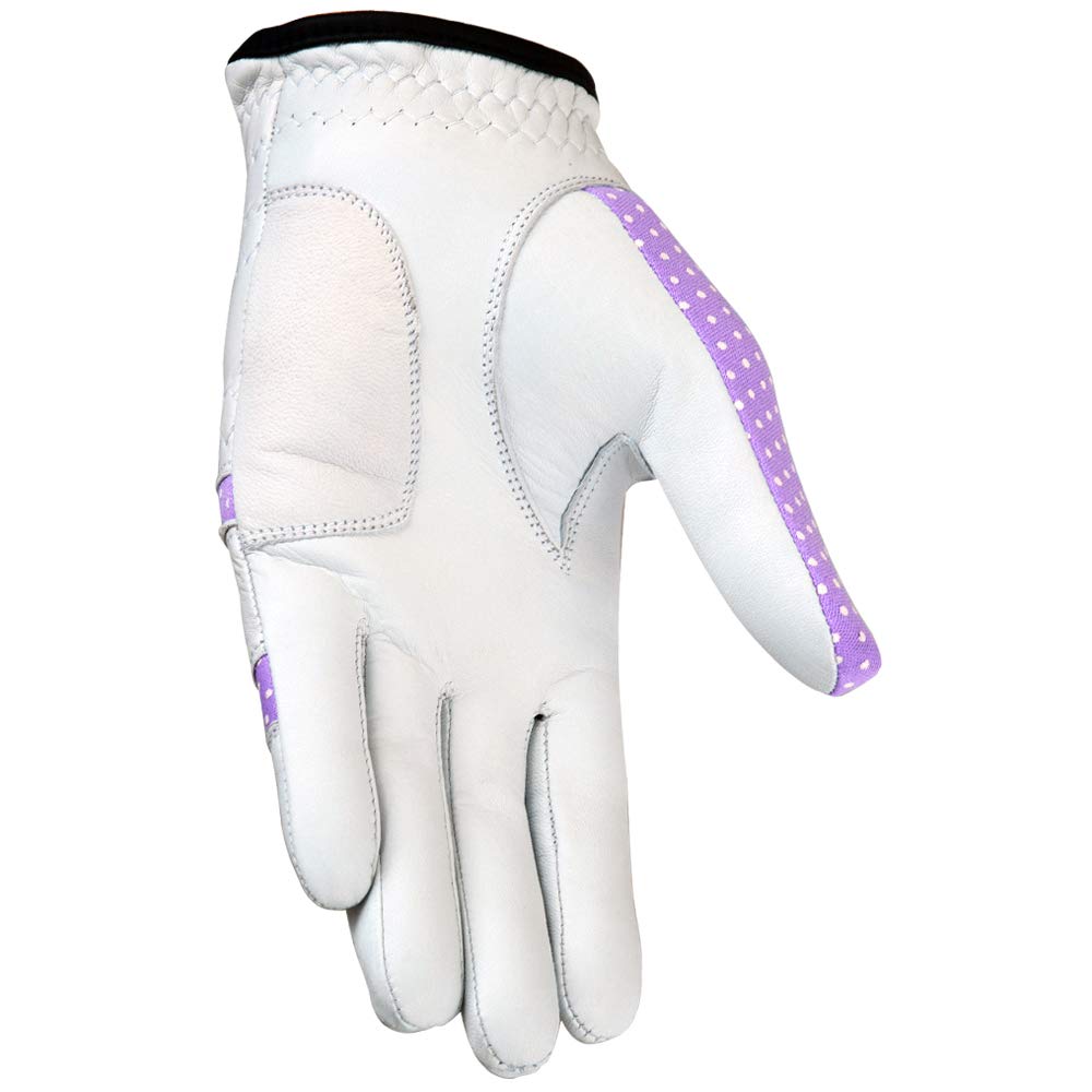 MRX Women Golf Glove Left Handed Golf Gloves Sweat Resistant Soft Cabretta Leather Regular Fit Women Golfer Glove White Purple