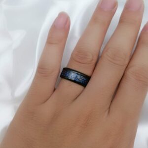 ringheart Couple Rings Black Plated Round cut Blue Cz Womens Wedding Ring Sets Stainless Steel Men Wedding Band