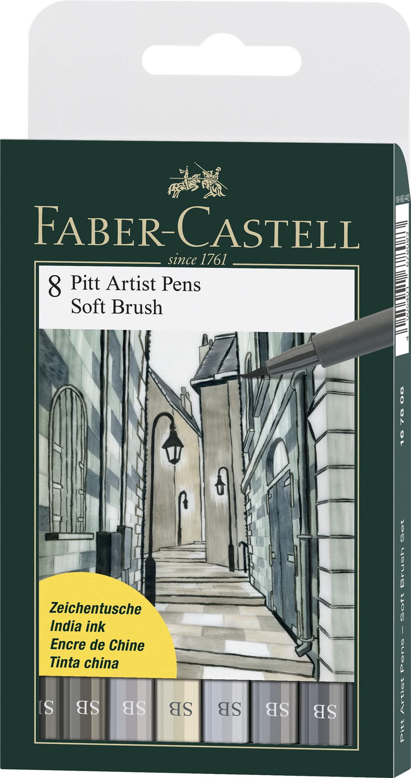 Faber-Castell F167808 8 x Pitt Artist Pens (Soft Brush) Shades of Grey