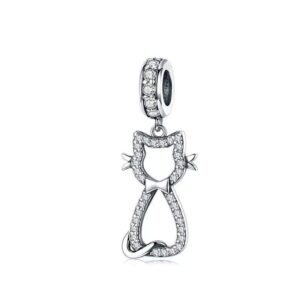 love cat charm lucky cats charms 925 sterling silver cute charm pet kitten animal charms for cat lovers (hollow cat dangle)