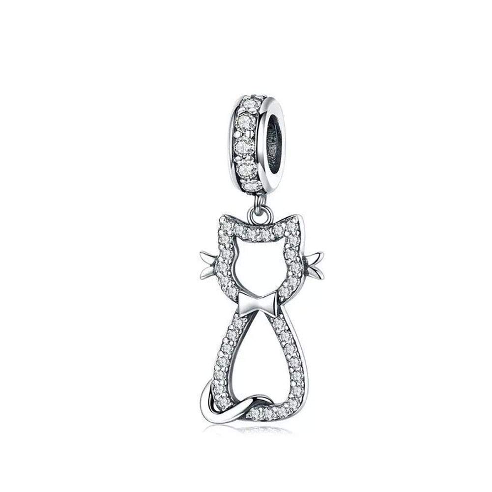 Love Cat Charm Lucky Cats Charms 925 Sterling Silver Cute Charm Pet Kitten Animal Charms for Cat Lovers (Hollow Cat dangle)