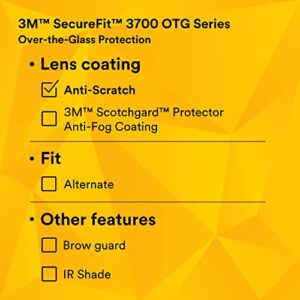 3M Safety Glasses, SecureFit 3700 Series, Anti-Scratch, Fits Over Glasses, Indoor/Outdoor Gray Lens, Blue Temple