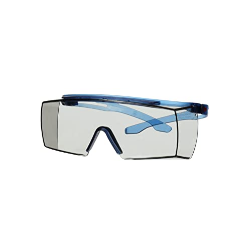 3M Safety Glasses, SecureFit 3700 Series, Anti-Scratch, Fits Over Glasses, Indoor/Outdoor Gray Lens, Blue Temple