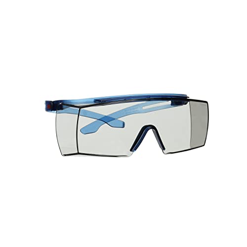 3M Safety Glasses, SecureFit 3700 Series, Anti-Scratch, Fits Over Glasses, Indoor/Outdoor Gray Lens, Blue Temple